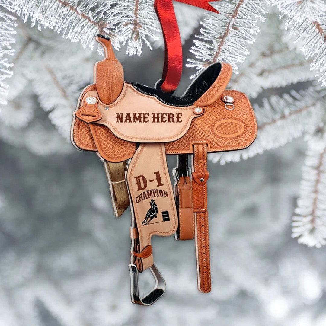 Barrel Racing Saddle Personalized Christmas Acrylic Ornament Double ...