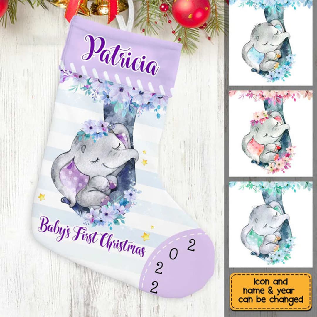 Personalized Baby First Christmas Elephant Stocking, Baby First ...