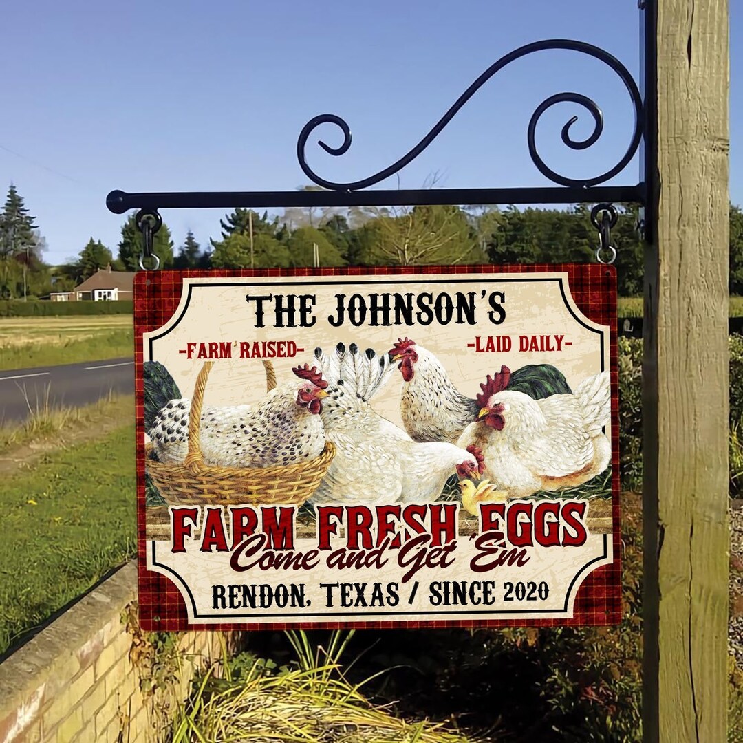 Personalized Chicken Farm Sign, Farm Fresh Eggs Metal Sign, Come and ...