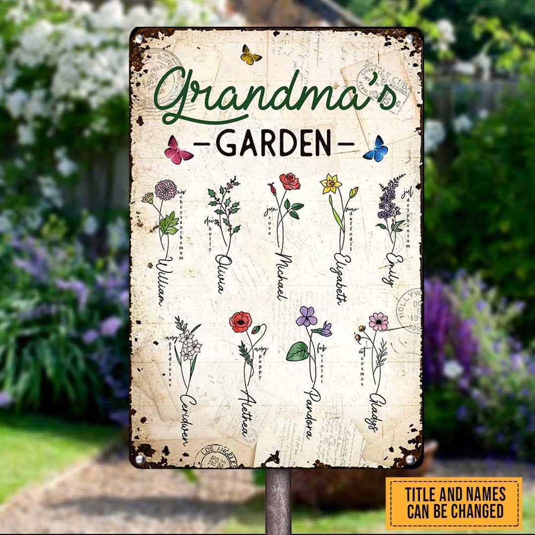 Personalized Grandma Garden Birth Flower Metal Sign Grandma Garden Gift ...