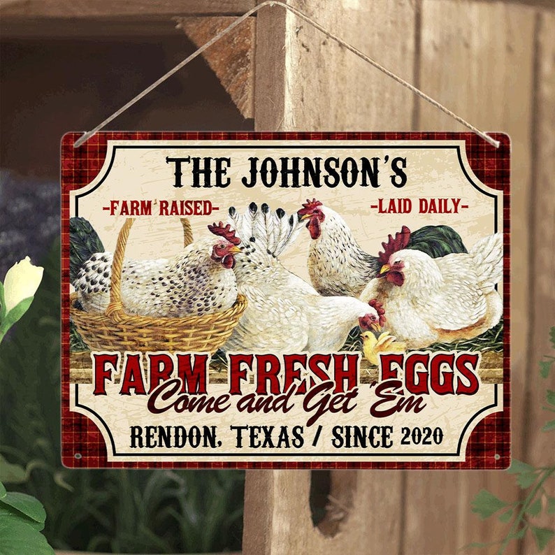 Personalized Chicken Farm Sign, Farm Fresh Eggs Metal Sign, Come and ...