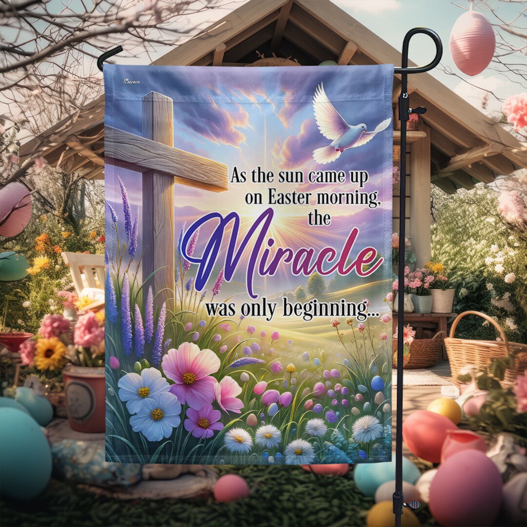 Christian Cross Easter Flag as the Sun Came up on Easter Morning Flag ...