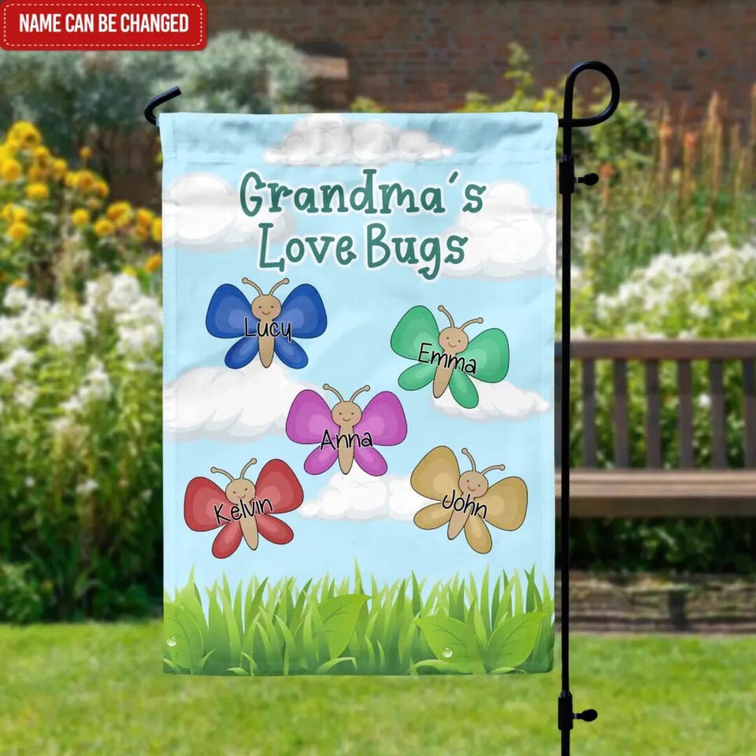 Personalized Grandma’s Love Bugs Flag, Garden Flag for Grandma Nana ...