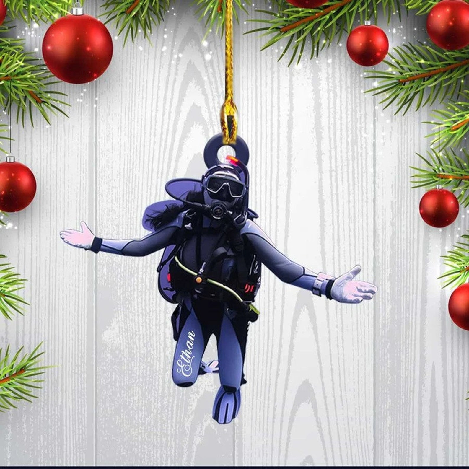 Personalized Name Scuba Diver Custom Shaped Ornament Acrylic Ornament ...