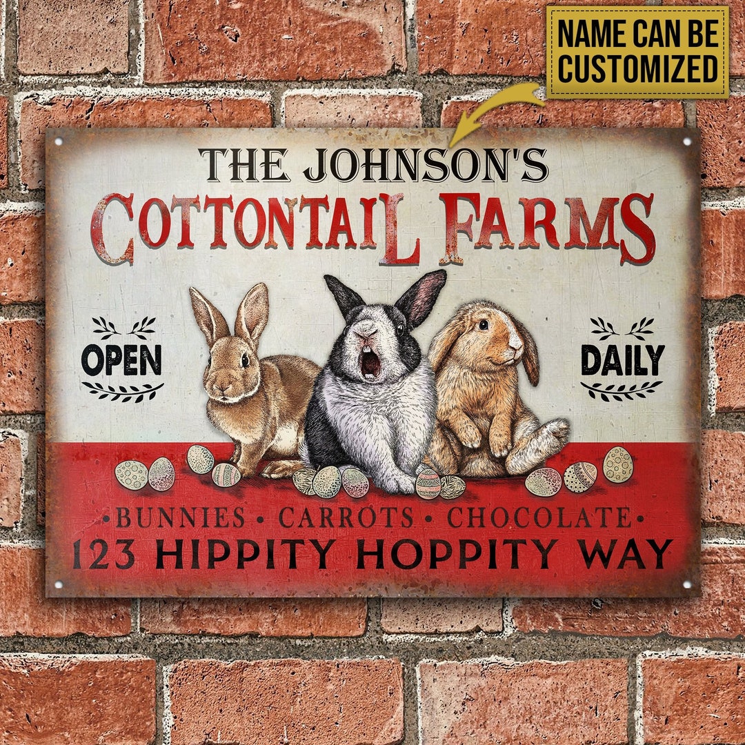 Personalized Rabbit Cottontail Vintage Metal Signs, Hippity Hoppity ...