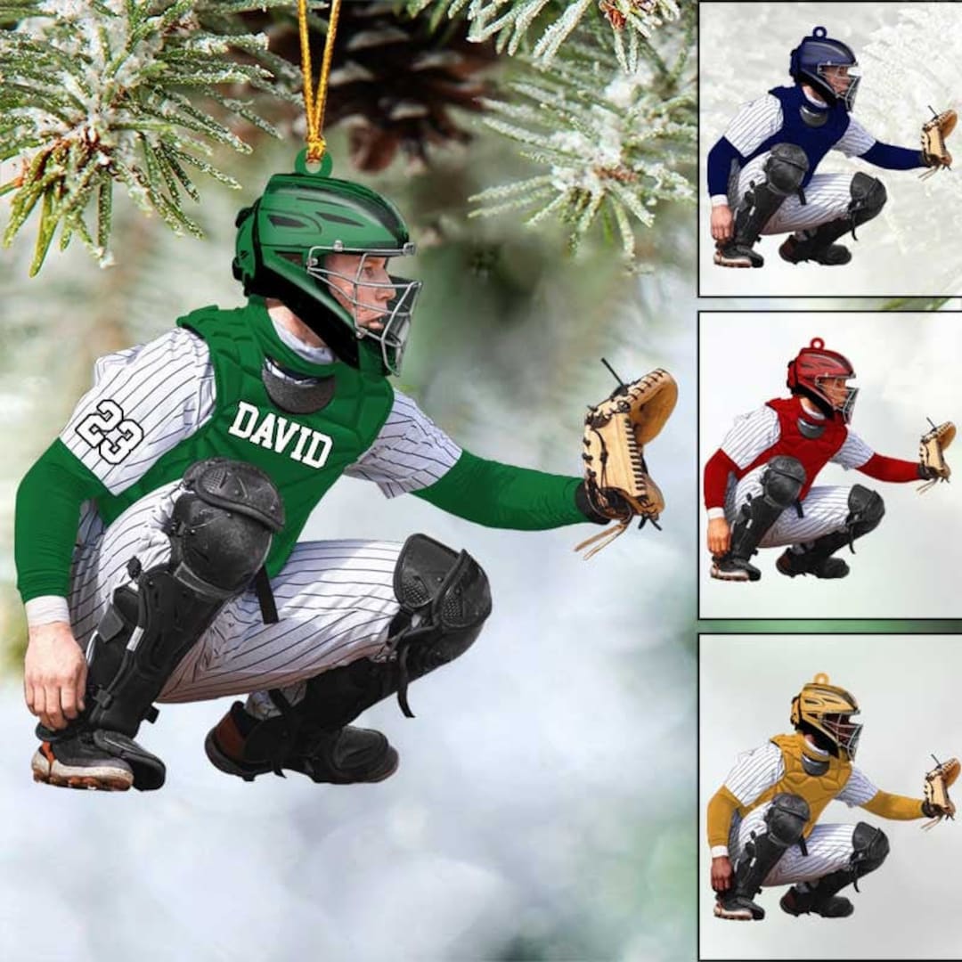 Personalized Baseball Player Catcher Christmas Ornament, Baseball ...