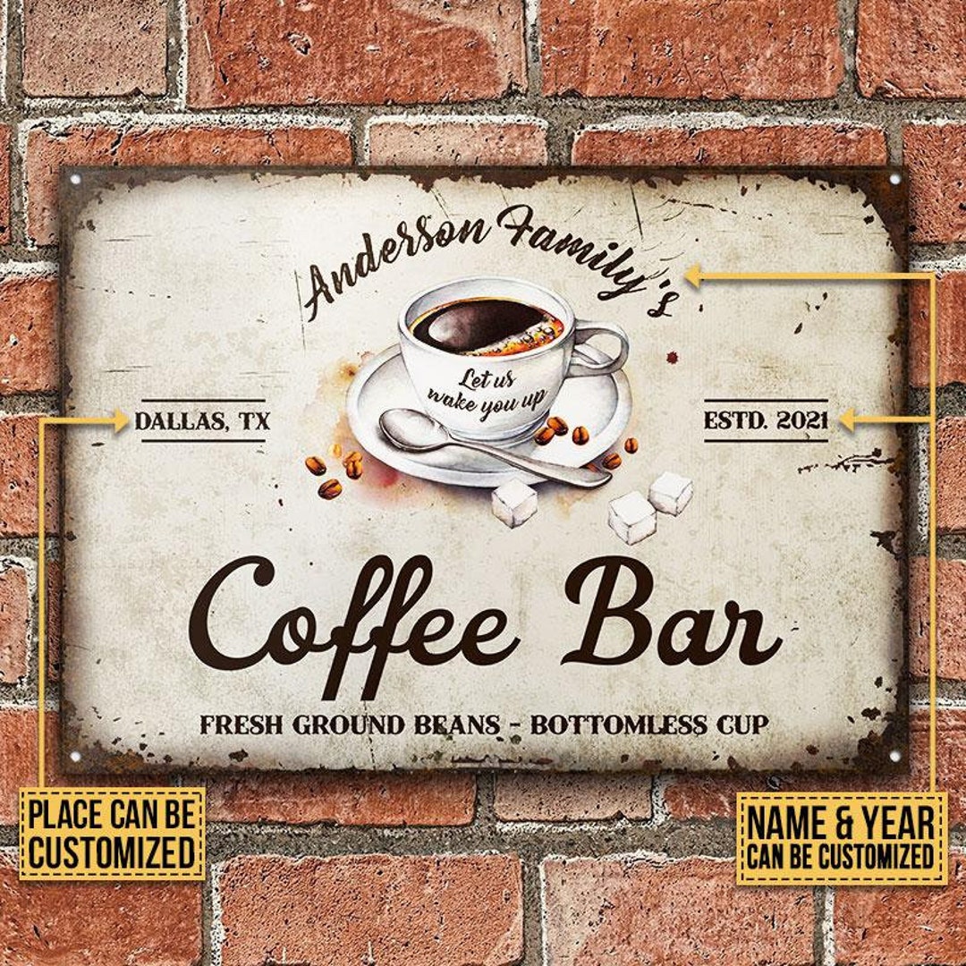 Personalized Coffee Bar Welcome Metal Sign, Vintage Metal Sign for ...