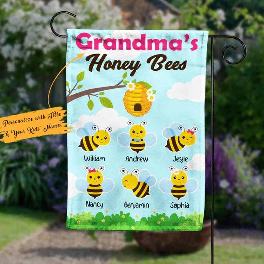 Personalized Grandma Honey Bees Garden Flag, Grandkids Name Flag ...