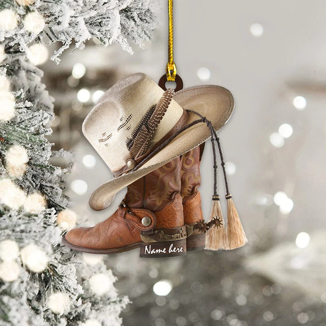 Personalized Acrylic Ornament Cowboy Boots and Hat Ornament, Christmas ...