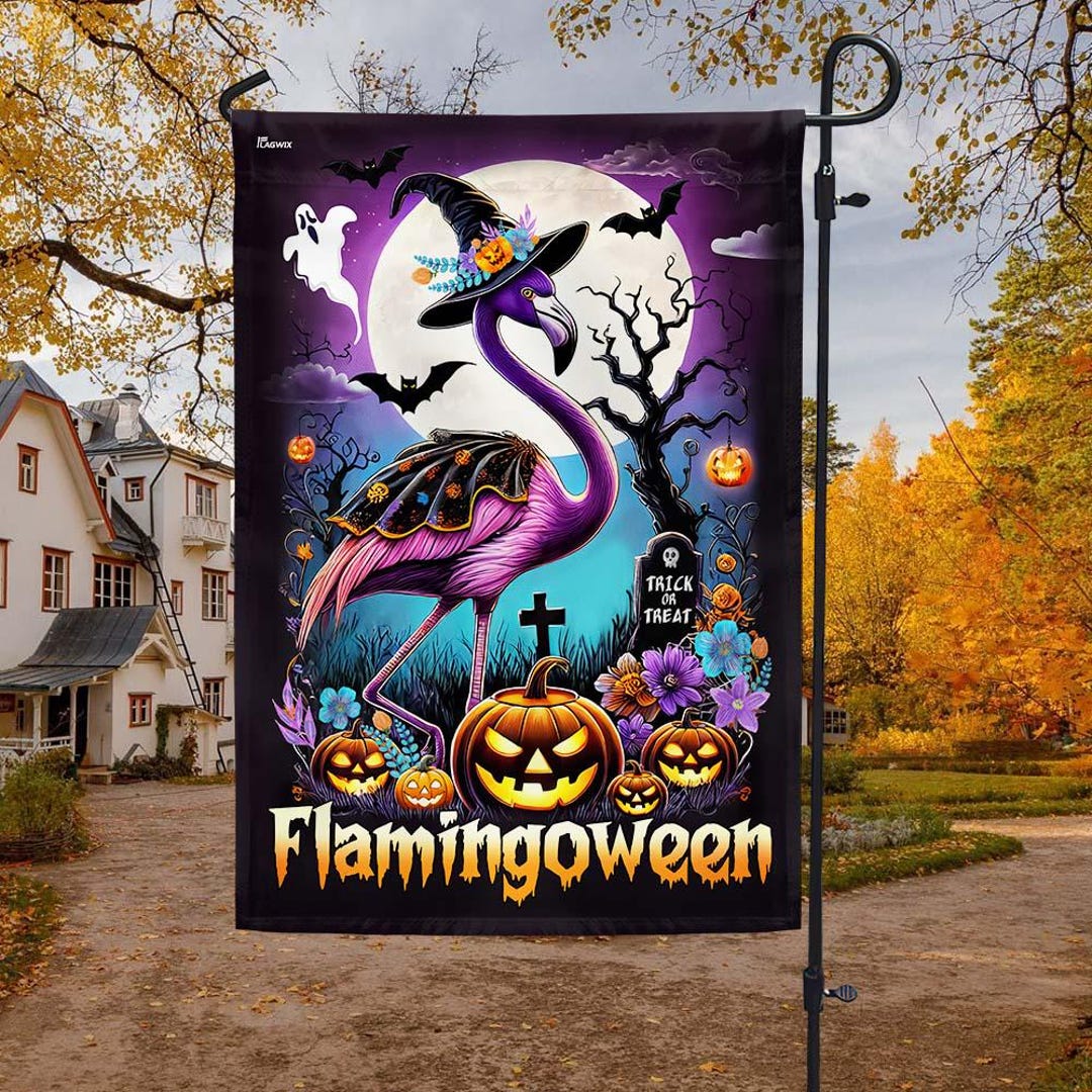 Flamingo Halloween Flamingoween Flag, Halloween Garden Flag, Spooky ...