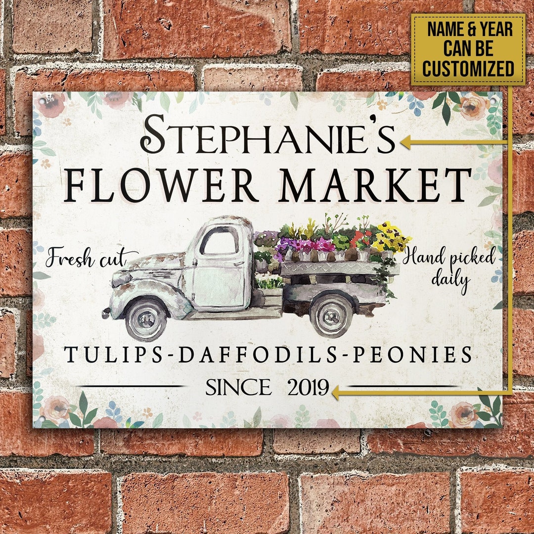 Personalized Flower Market Shop Vintage Metal Signs, Flower Store ...