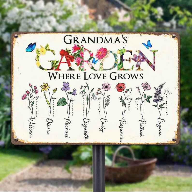 Personalized Grandma Garden Birth Flower Metal Sign Grandma Garden Gift ...