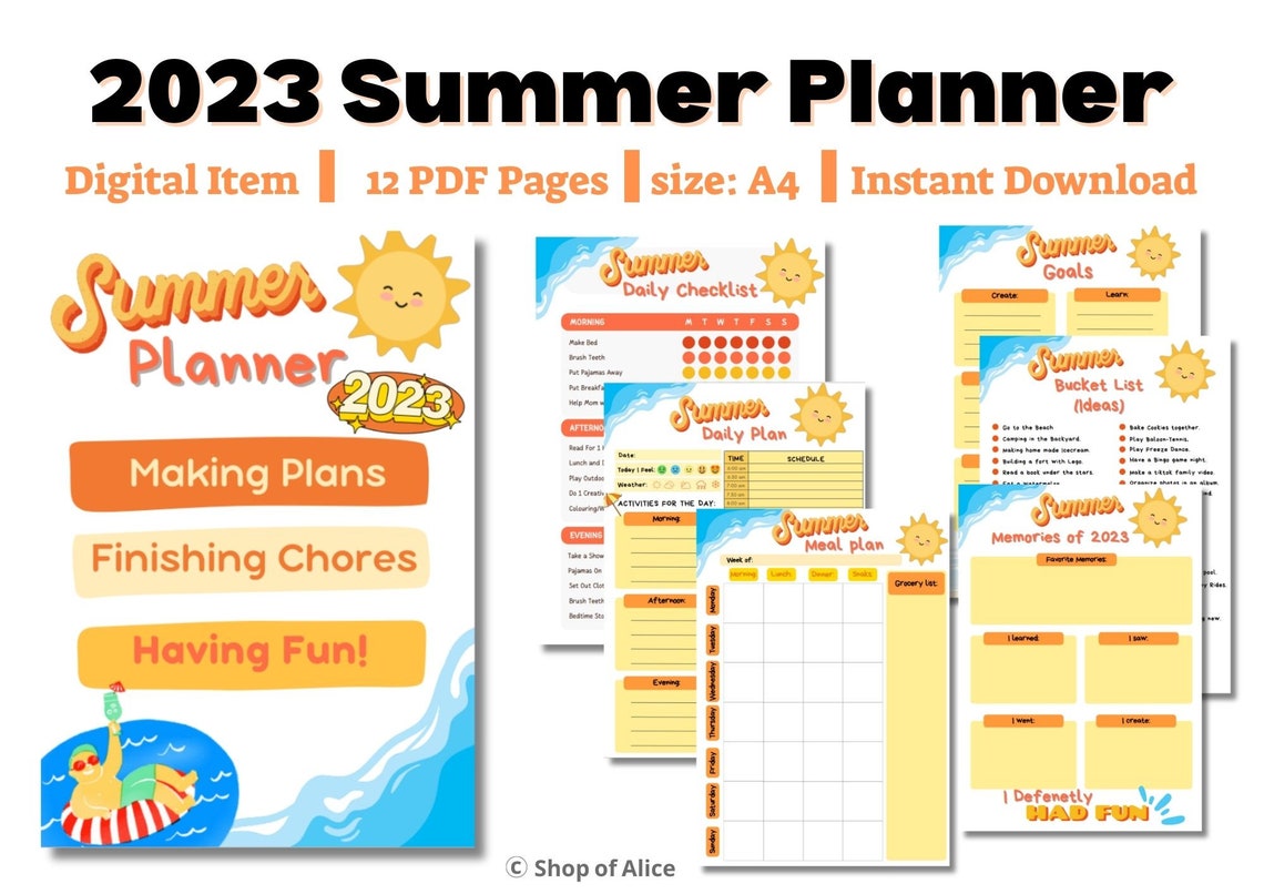 Digital Planner for Summer for Kids 2023 a Bundle . Chores - Etsy
