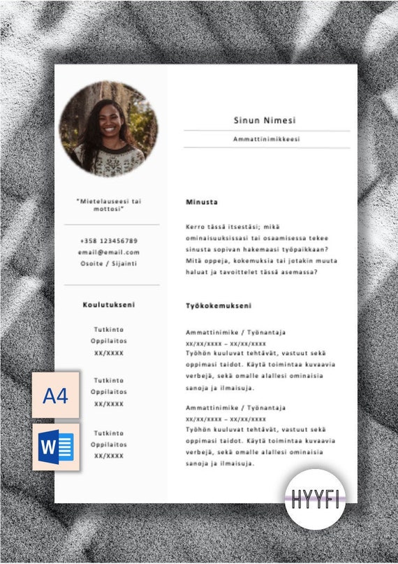 CV Pohja Word Tiedostona Siisti & Tyylikäs Ulkoasu | Etsy
