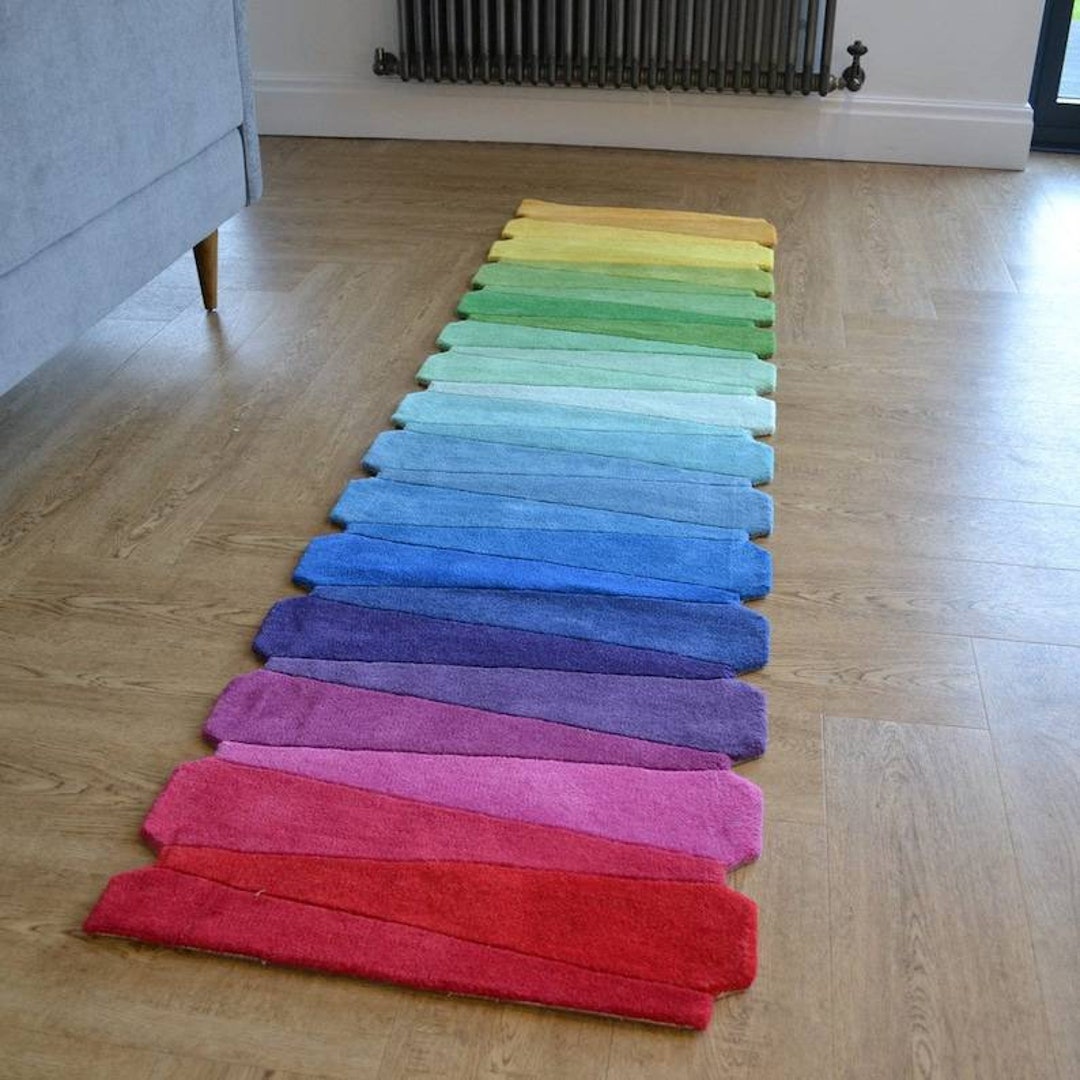 Hand Made Runner Palette Geometric Colour Block Wool Runner Rug in ...