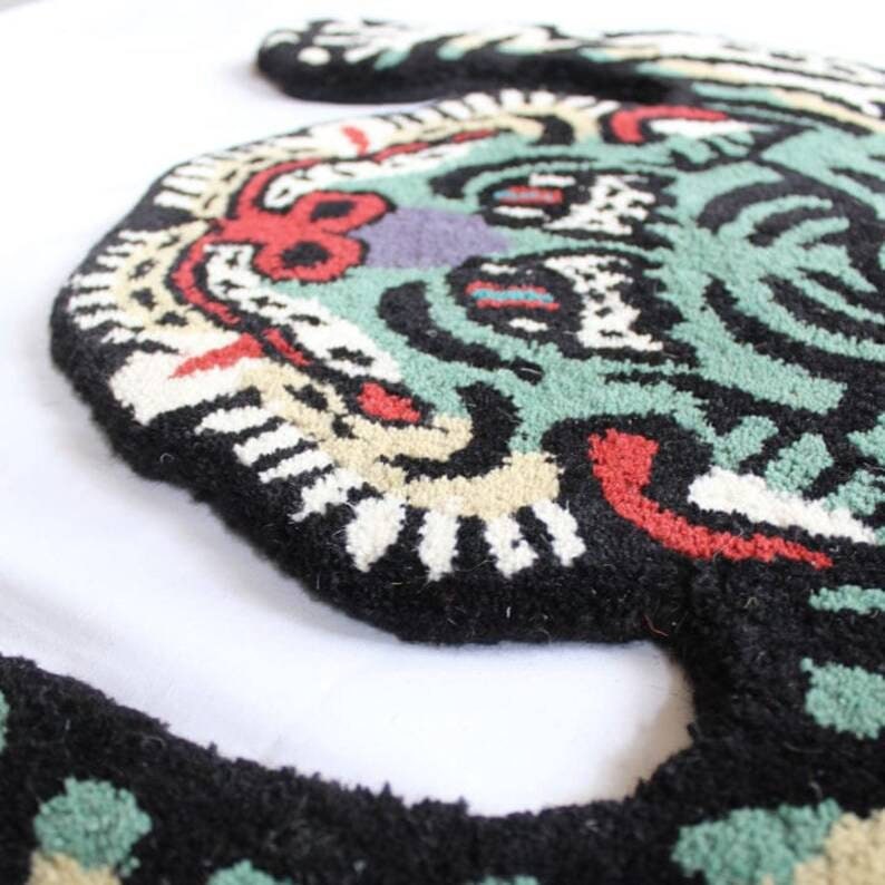 HAND TUFTED CARPET Tibetan Tiger Wool Carpet Green Tiger - Etsy