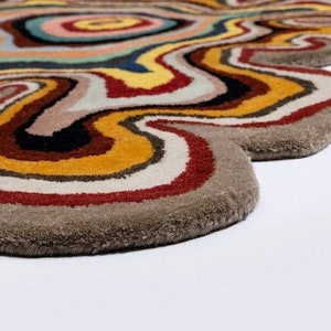 HAND TUFTED CARPET Modern Unique Shaped Irregular Rug Multi Colour ...