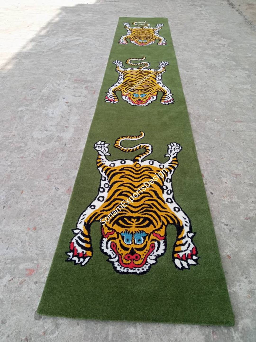 HAND TUFTED Carpet-new Colour Green Ground Tibetan Tiger Stair Rugs ...