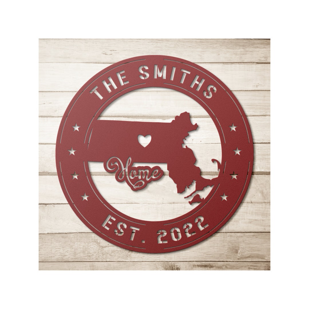 Personalized Massachusetts Metal Sign: Family Name MA State Art - Etsy