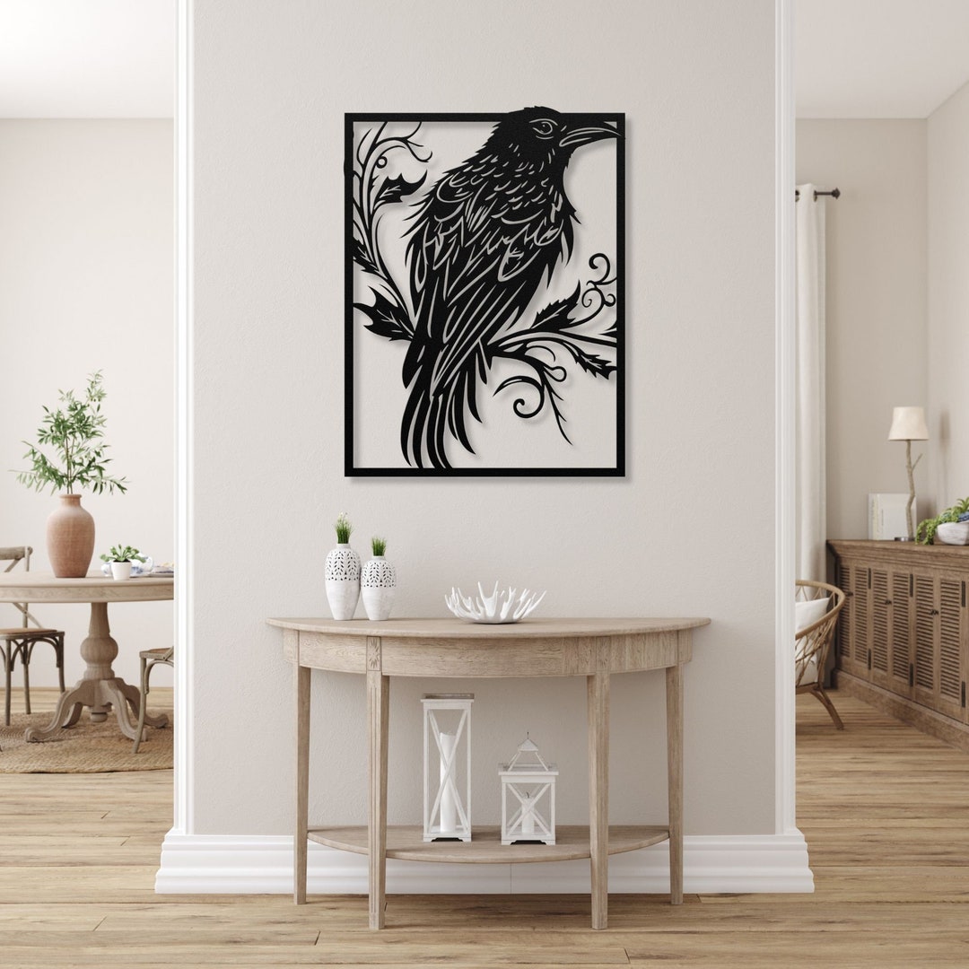 Raven Metal Sign for Living Room Decoration, Crow Wall Decor for Home ...