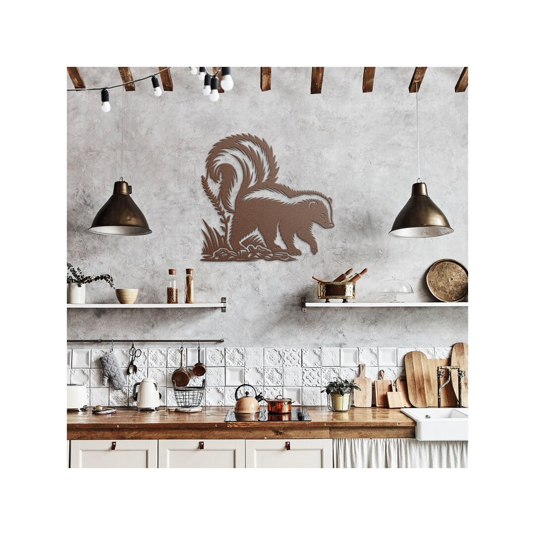 Skunk Scene Wall Art, Metal Wildlife Decor, Rustic Home Decoration ...
