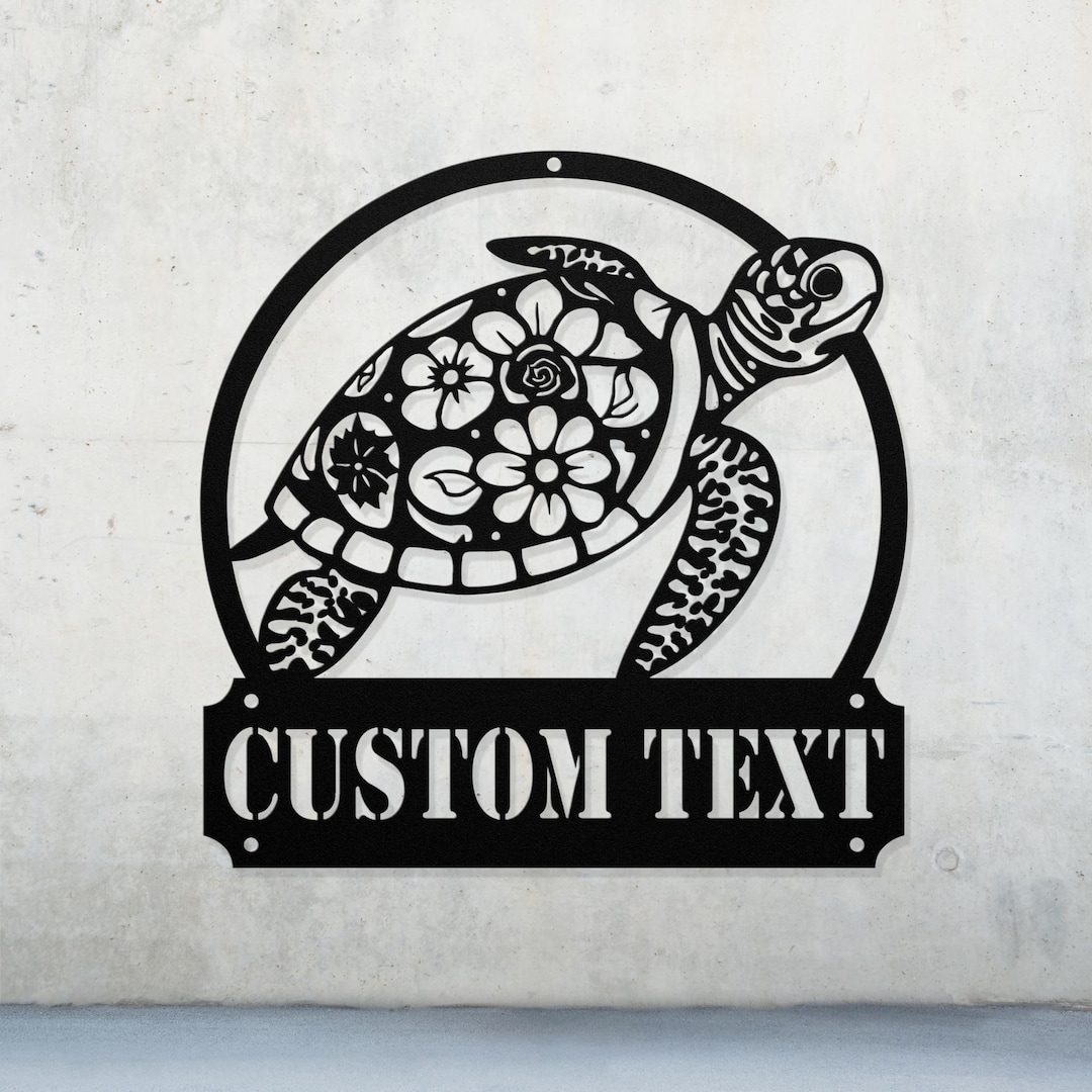 Custom Sea Turtle Metal Sign | Personalized Floral Beach Wall Art ...