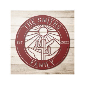 Personalized Western Address Sign, Metal Custom Cactus Door Hanger Sign ...