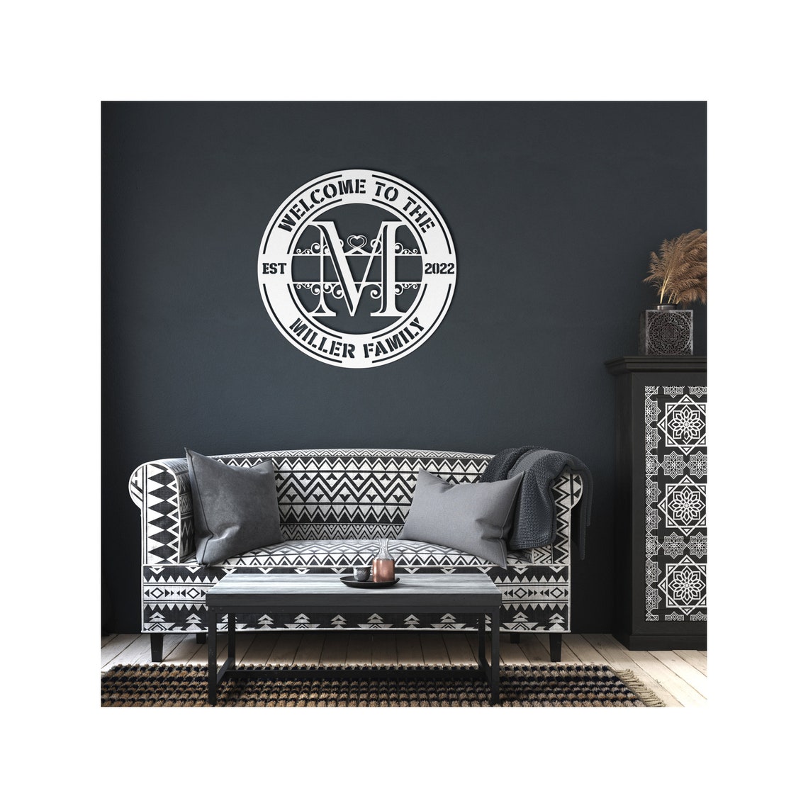 Custom Family Name Initial M Sign - Personalized Letter M Monogram ...