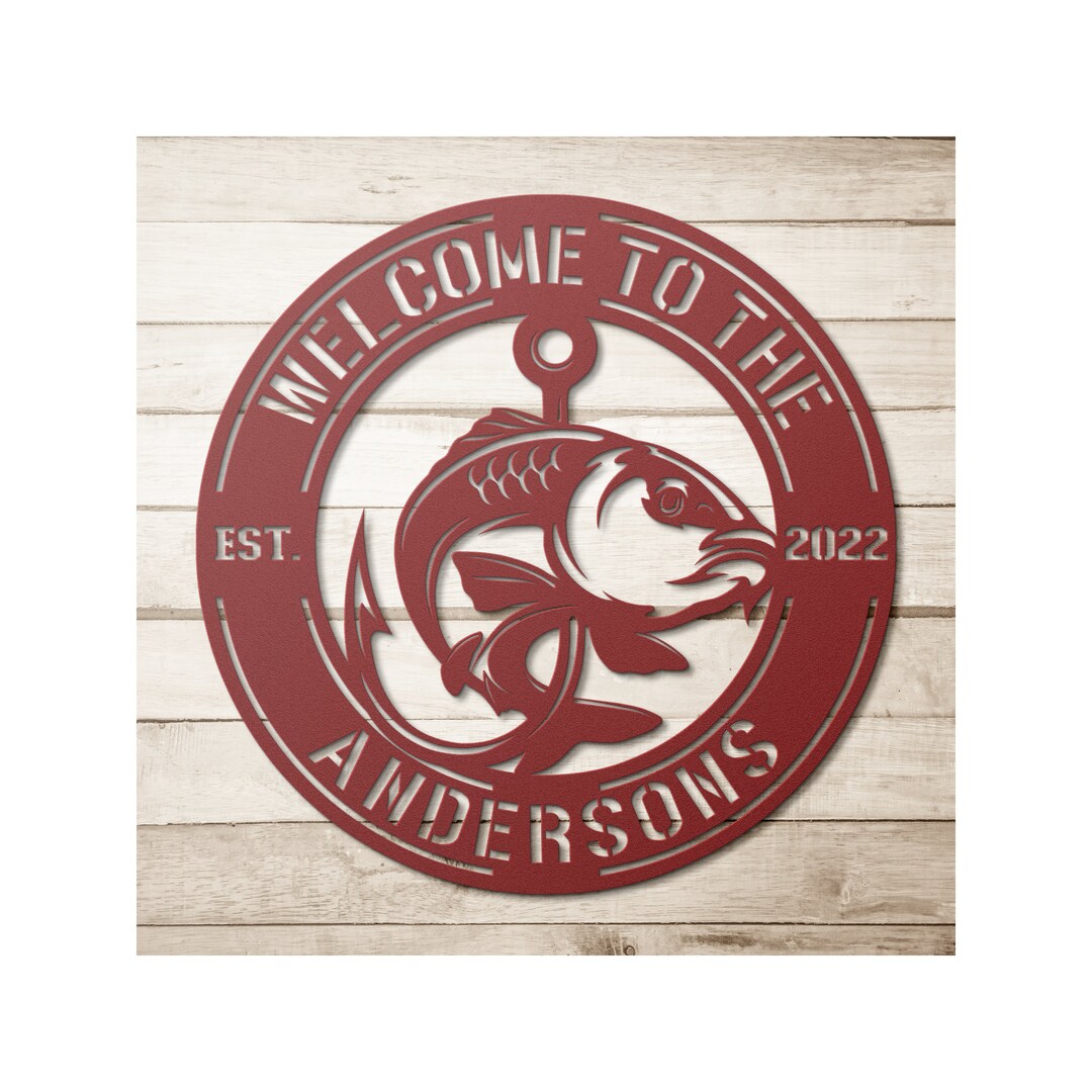 Custom Decorative Fish Metal Family Sign – Personalized Fishing Themed ...