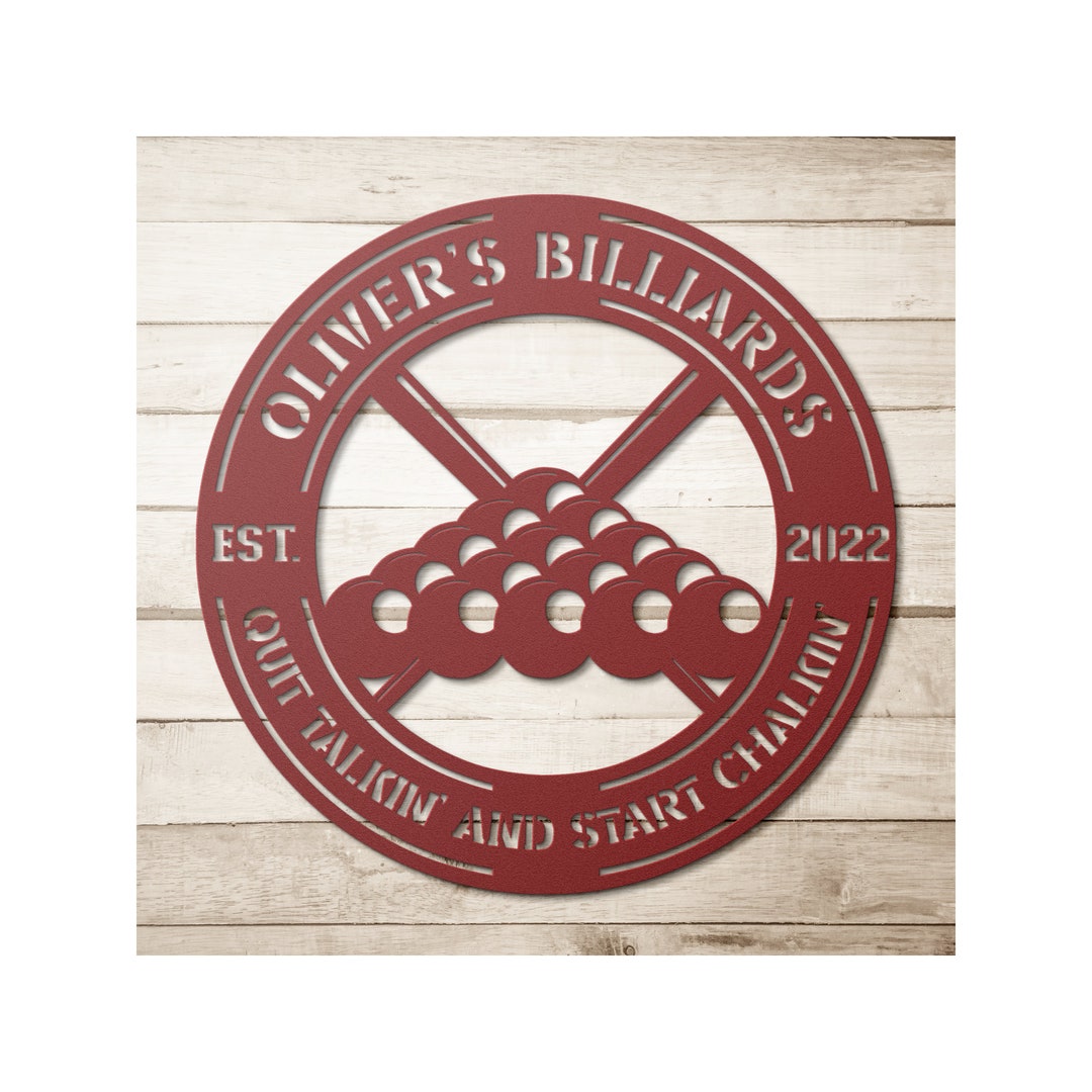 Custom Metal Billiard Room Name Sign - Personalized Billiards Pool Wall ...