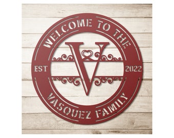 Custom Family Name Initial M Sign - Personalized Letter M Monogram ...