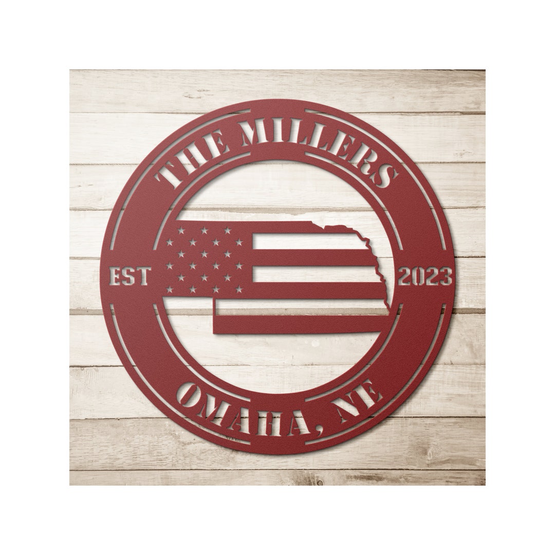 Custom Metal Nebraska Welcome Sign: Personalized American Flag Wall Art ...