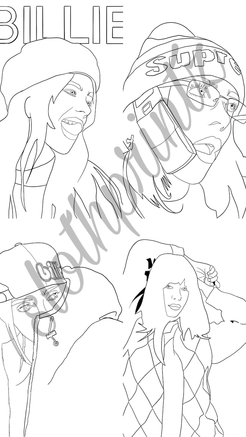 Billie Eilish Colouring Pages Pack of 10 Digital Download - Etsy