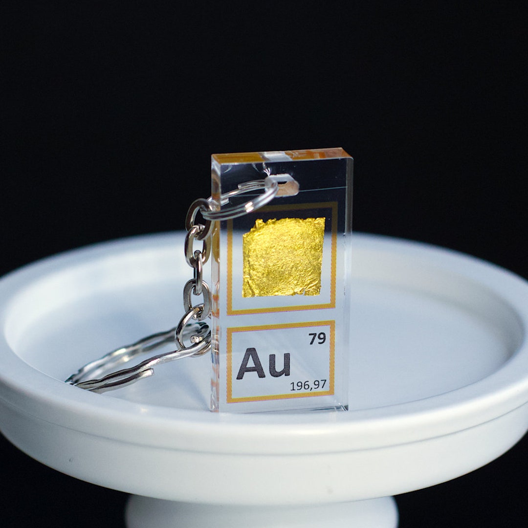 Gold Metal Sample for Collection, Gold Foil Keychain, Periodic Table of ...