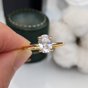 Oval Solitaire Ring, Oval Promise Ring, 14K Gold Plated Sterling Silver ...