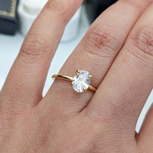Oval Solitaire Ring, Oval Promise Ring, 14K Gold Plated Sterling Silver ...