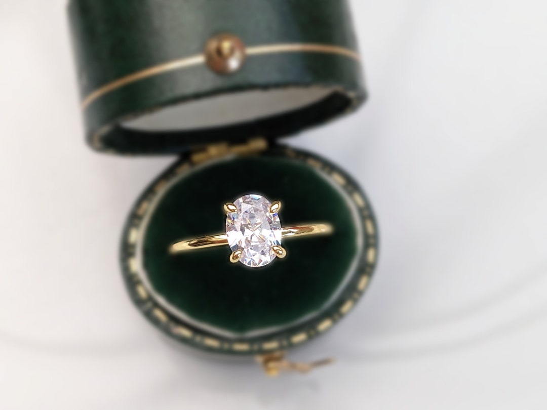 Oval Solitaire Ring, Oval Promise Ring, 14K Gold Plated Sterling Silver ...