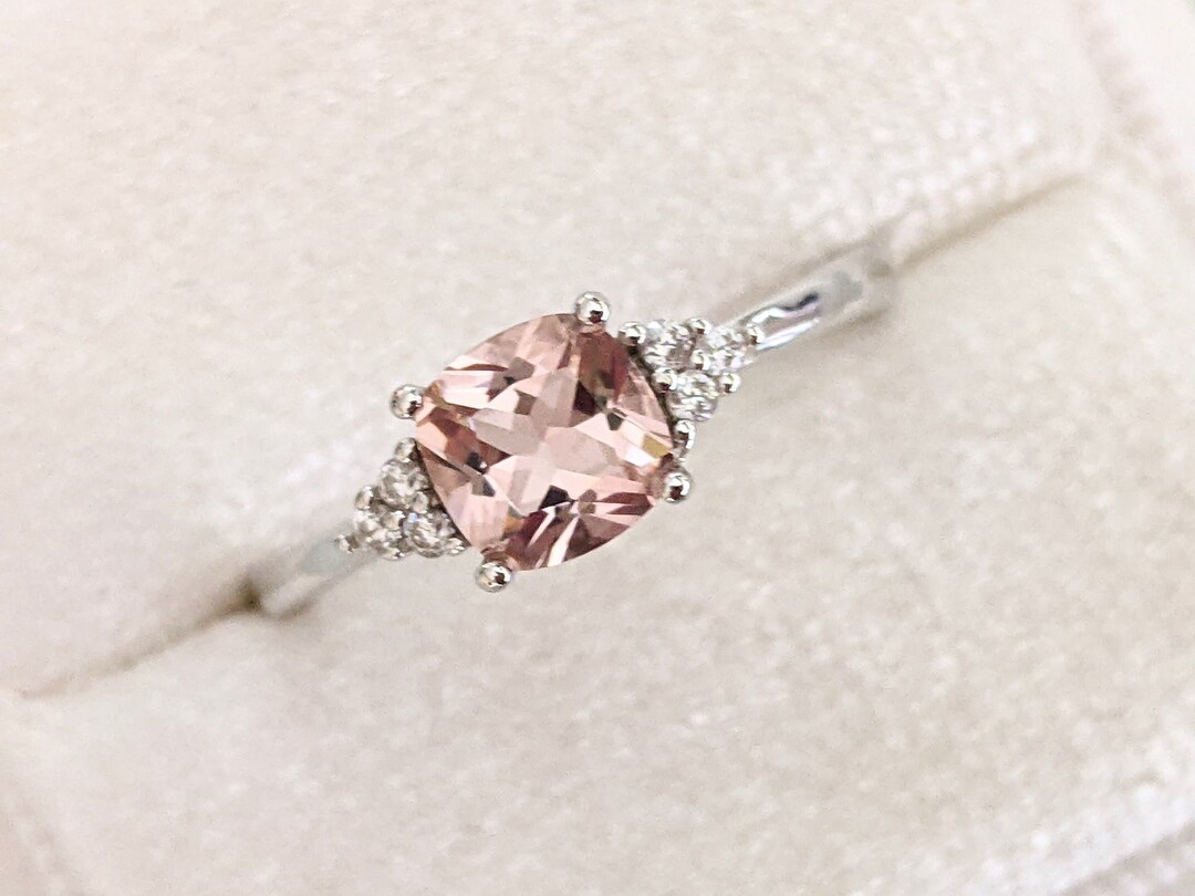 Cushion Cut Morganite Ring, Sterling Silver Created Morganite Ring ...