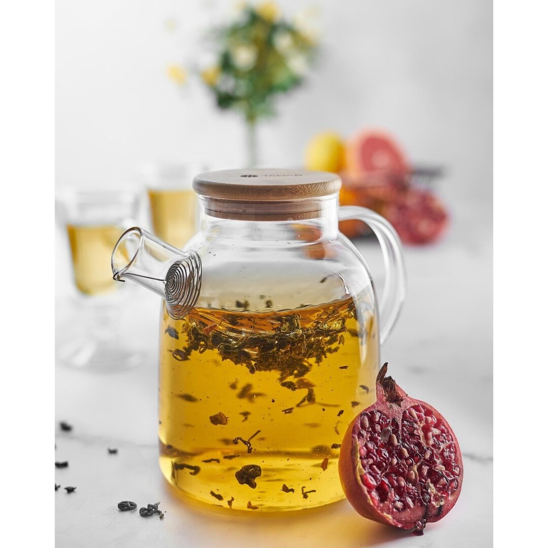 Glass Water Pitcher Jar With Wood Lid and Filter Spiral, Hot and Cold ...