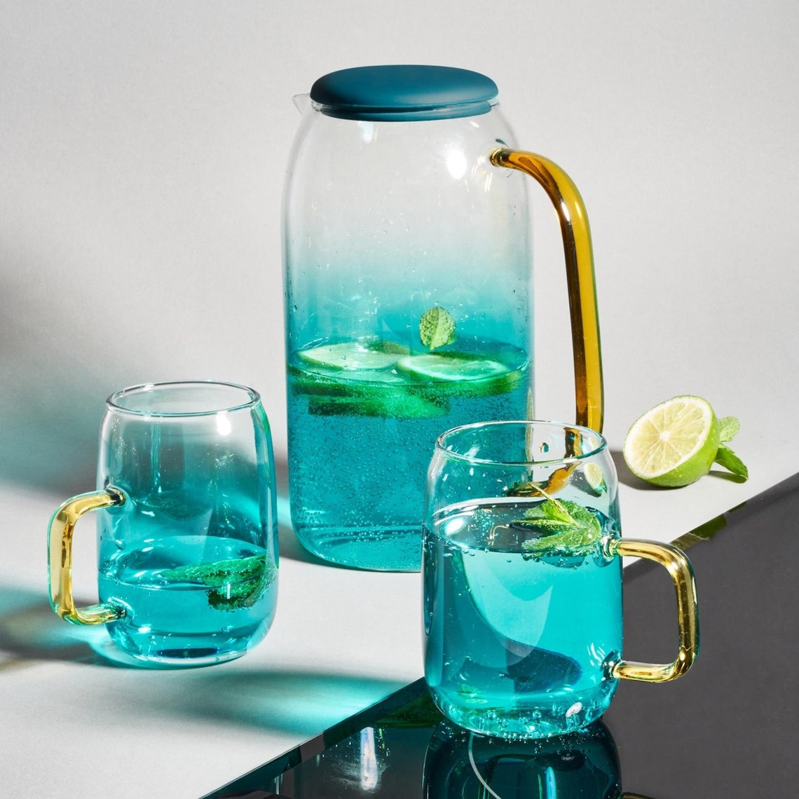 Glass Water Pitcher Jar 1.5 L and 2 Glasses 300 Ml - Etsy