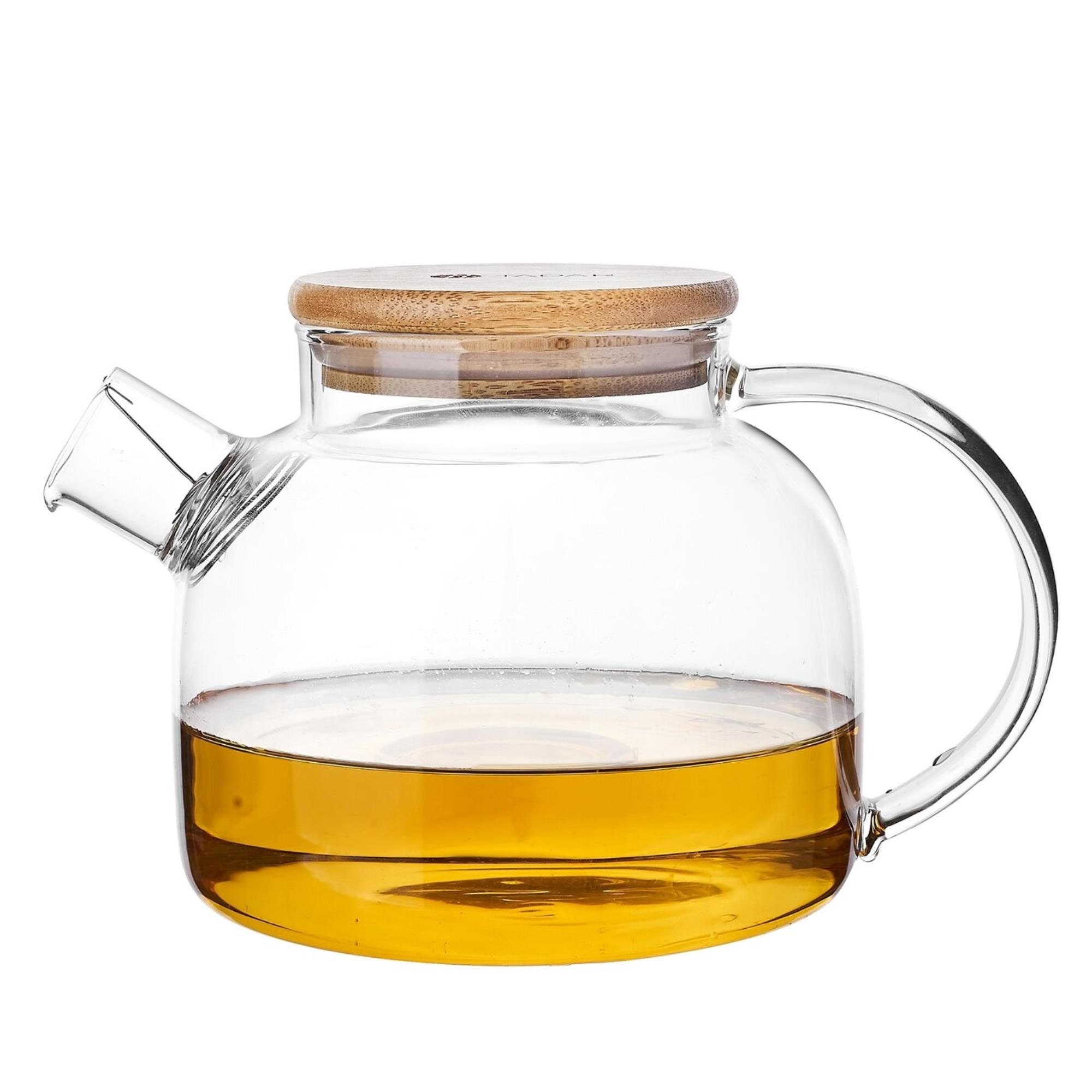 Glass Water Pitcher Jar With Wood Lid and Filter Spiral, Hot and Cold ...