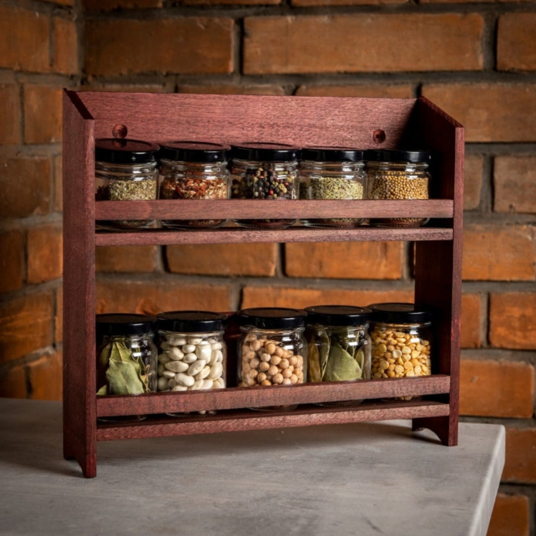 Wooden Shelf Spice Rack 5x 120ml Spice Jar 5x 150ml Spices Jar, Kitchen ...