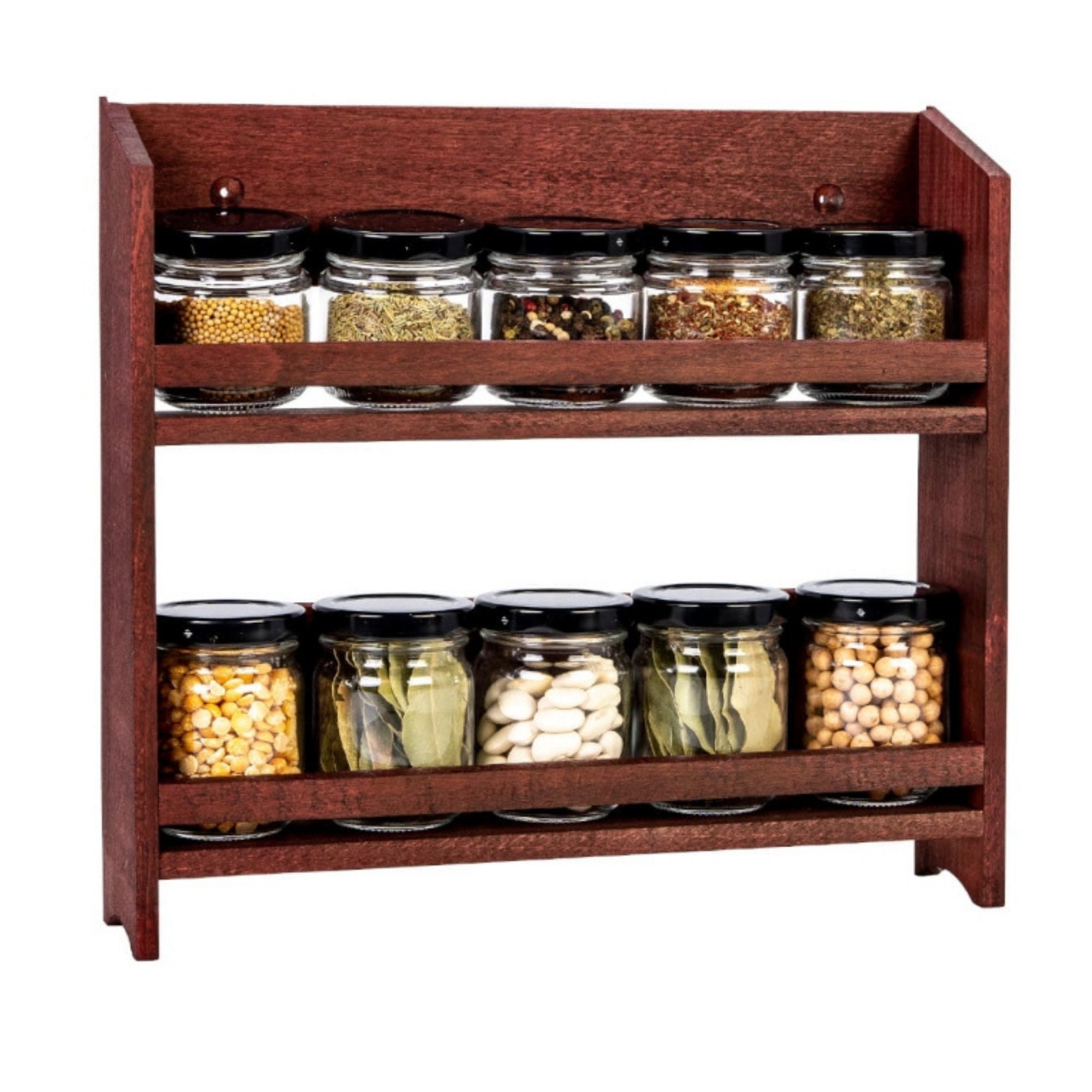 Wooden Shelf Spice Rack 5x 120ml Spice Jar 5x 150ml Spices Jar, Kitchen ...