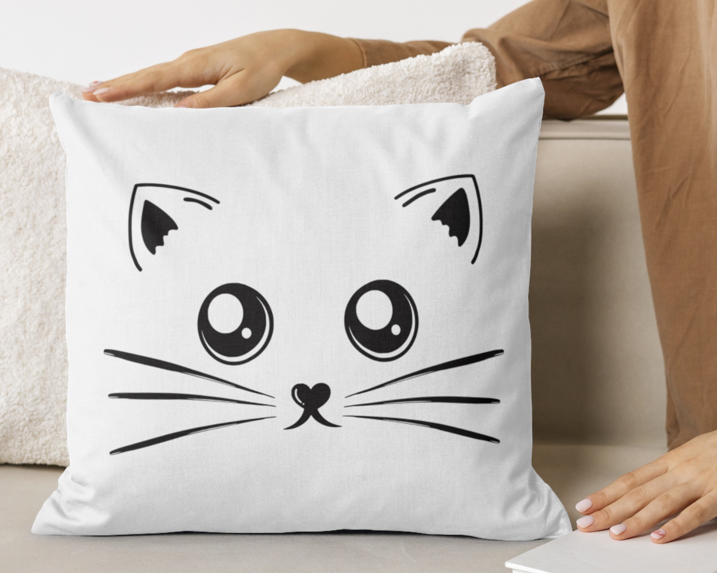 Cat Face Svg, Cut File of Cute Cat With Big Eyes and Whiskers, Instant ...