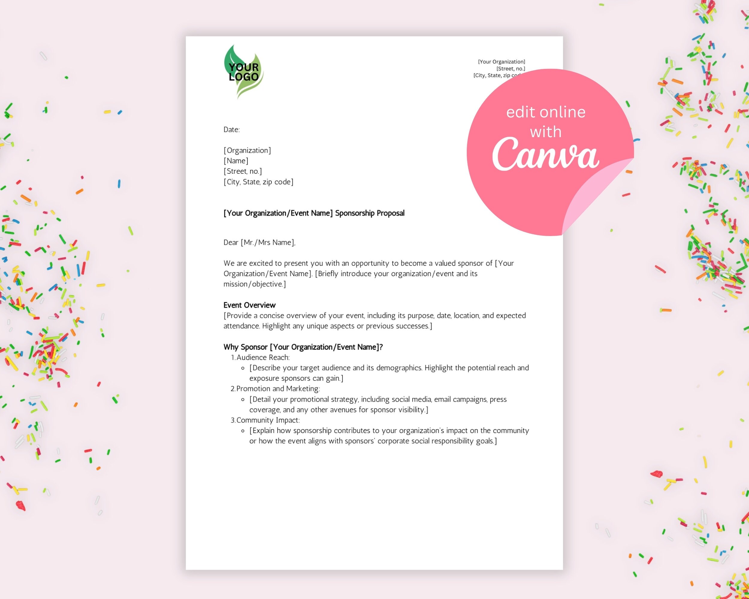 Sponsorship Letter Template for Events | Includes Editable Sponsor Menu ...