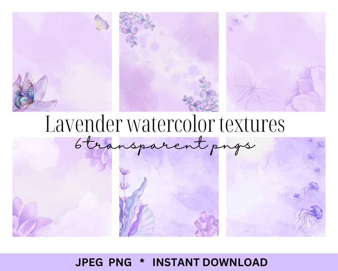 Lavender Watercolor Texture Digital Paper Bundle of 6, Purple ...