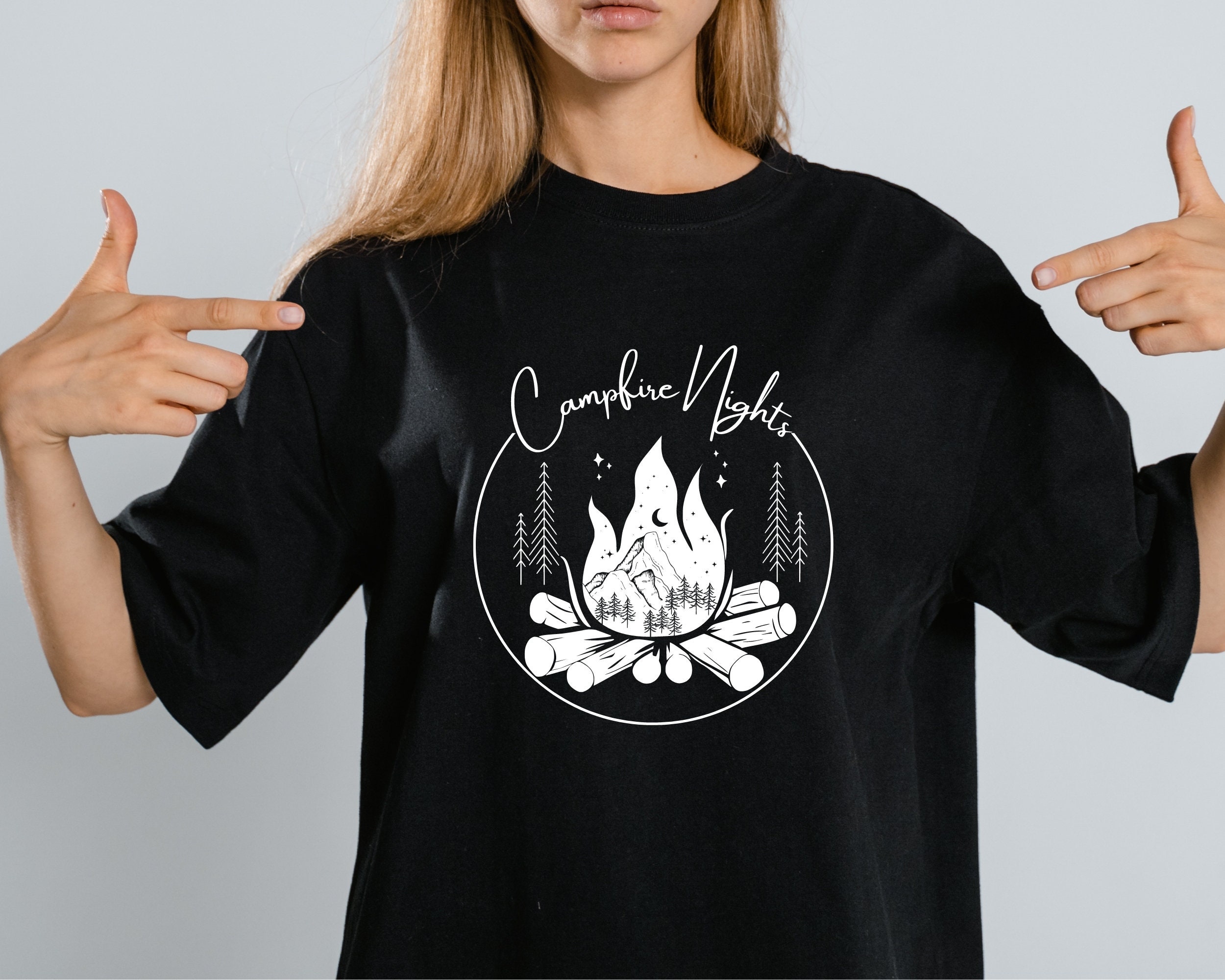 Campfire Nights SVG, Campsite Clipart, Campfire Text, Camping T-shirt ...