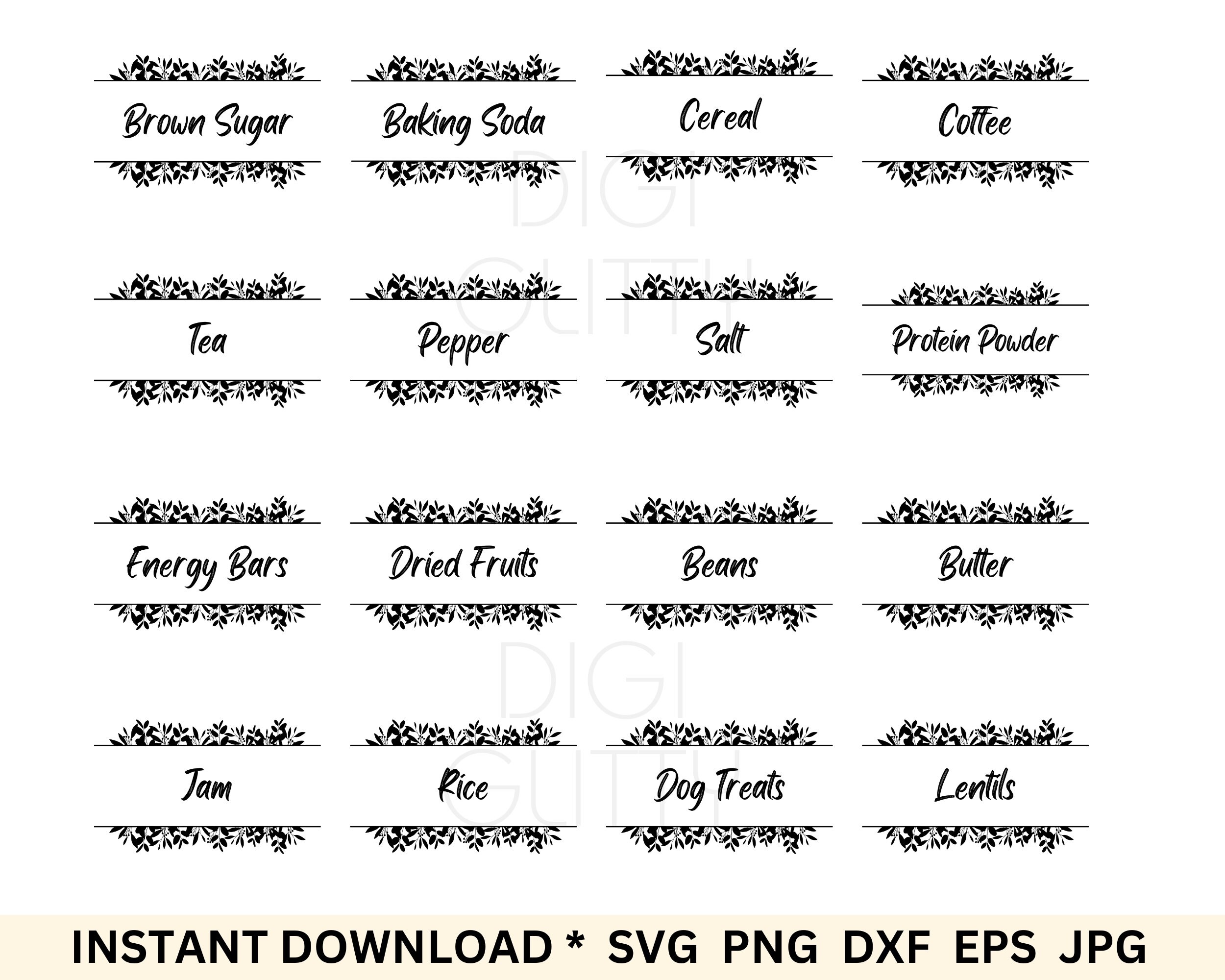 Printable Foliage Kitchen Labels SVG Bundle, Floral Pantry Ingredient ...