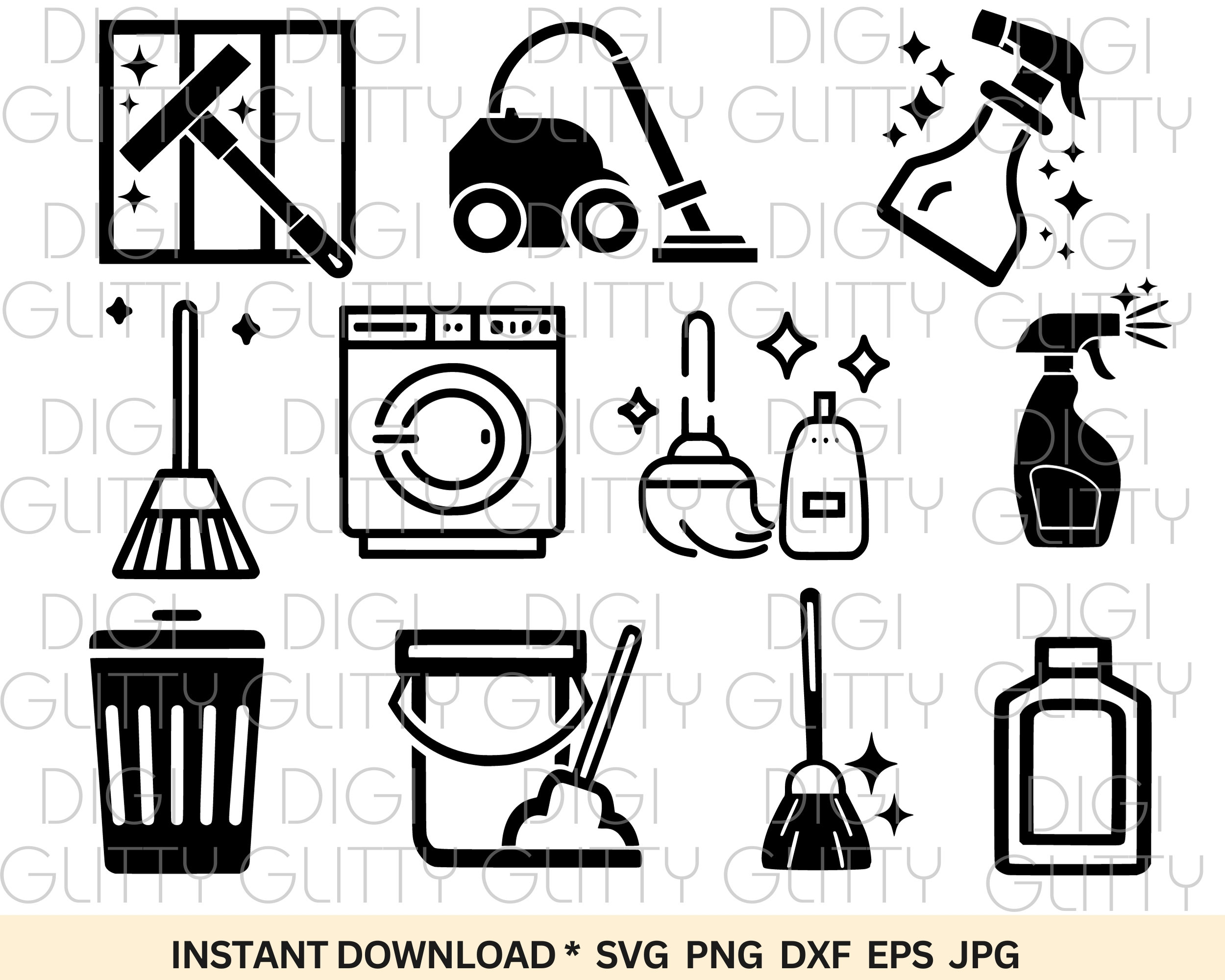 Cleaning SVG Icon Bundle, Clean Clipart, 11 Cut Files for Cricut ...