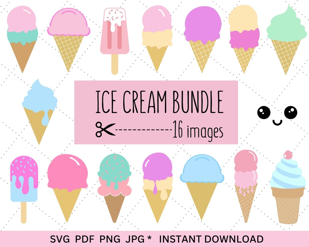 Ice Cream Svg Bundle, Summer Png Clipart. Ice Cream Cones Cut Files for ...